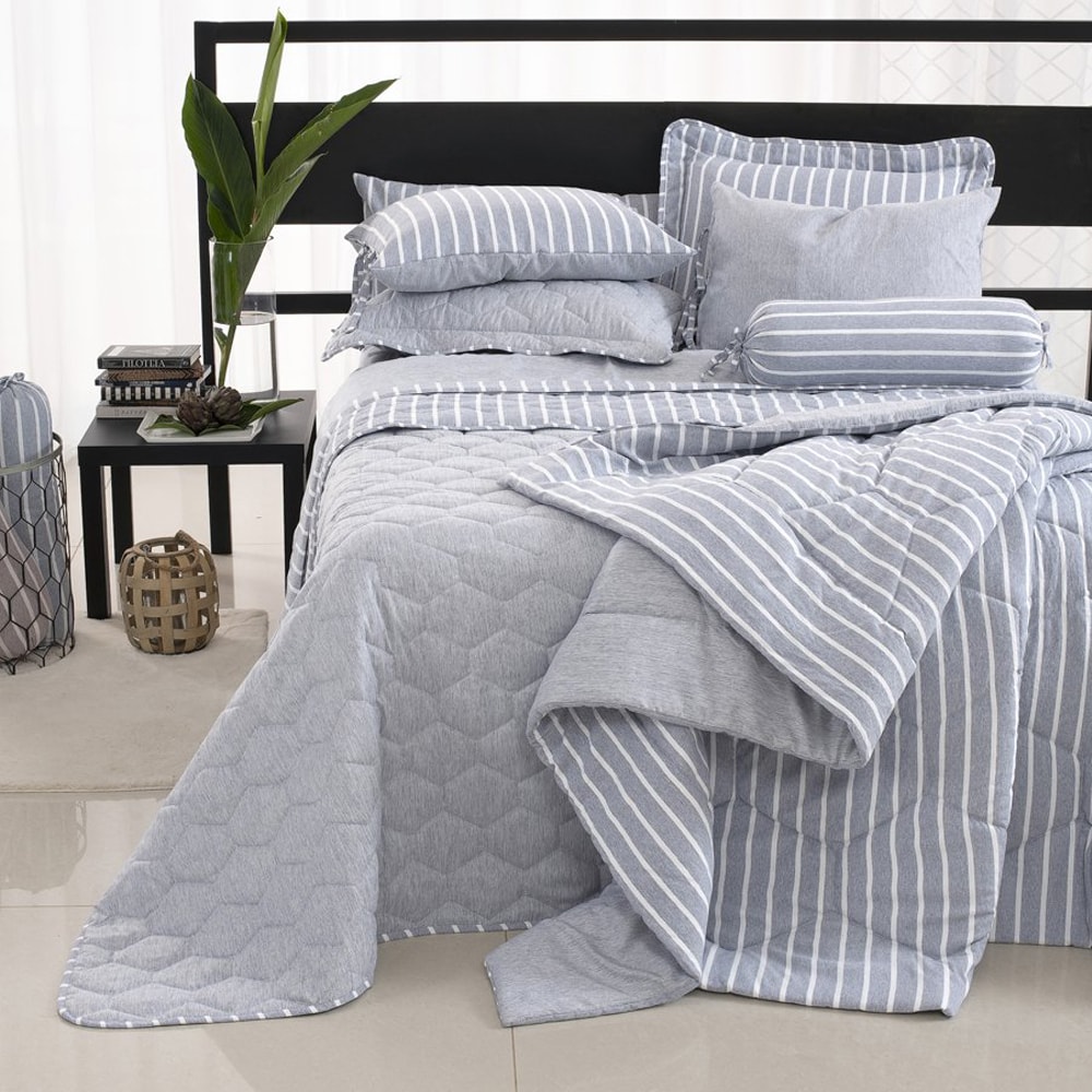 Edredom King Size Dupla-Face Lavive Chambrê 300 Fios Azul Jeans